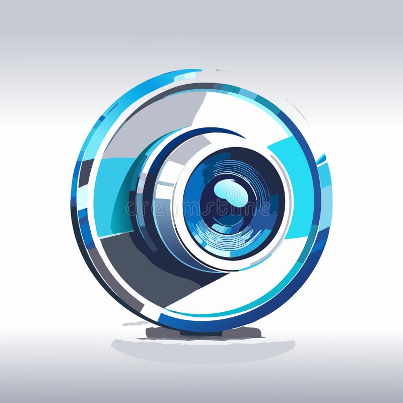 Stylized Glossy Camera Lens Icon with Blue and White Design in Digital ...