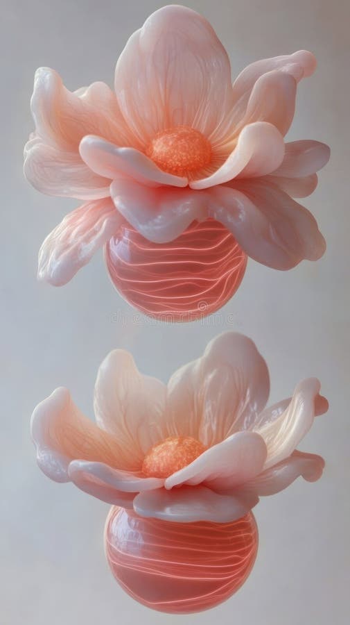 A Stylized, Glossy Flower Design with Soft Petals and a Spherical Base ...