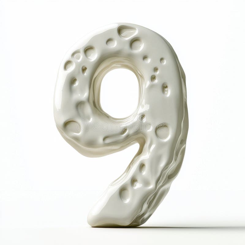 A Stylized, Glossy Number 9 with a Textured Surface Resembling Cheese ...