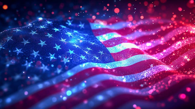 Stylized, Glowing American Flag with Depth and Side Effect. Stock ...