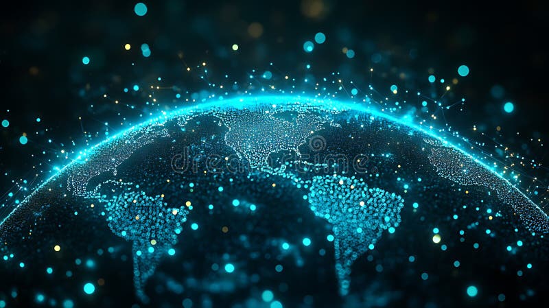 A Stylized Glowing Digital Globe with a Digital Representation of Earth ...