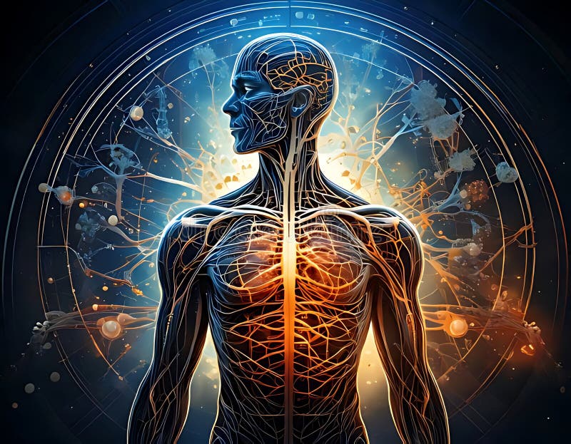 A Stylized, Glowing Human Figure with Visible Internal Networks Stock ...