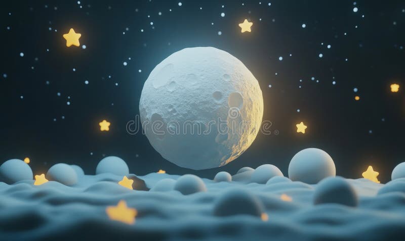 A Stylized, Glowing Moon Surrounded by Stars in a Night Sky with a ...