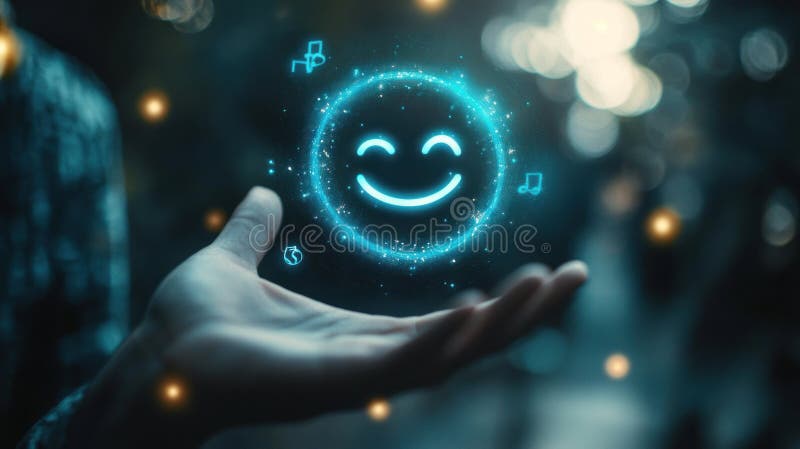 Smiling Face Icon Reaching Out with Plus Symbol and Star Sign in the ...