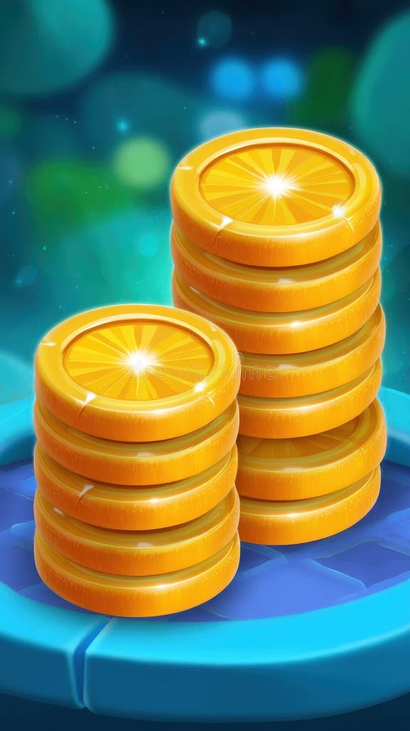 Stylized Gold Coin Stacks on Blue Platform Background Design Concept ...