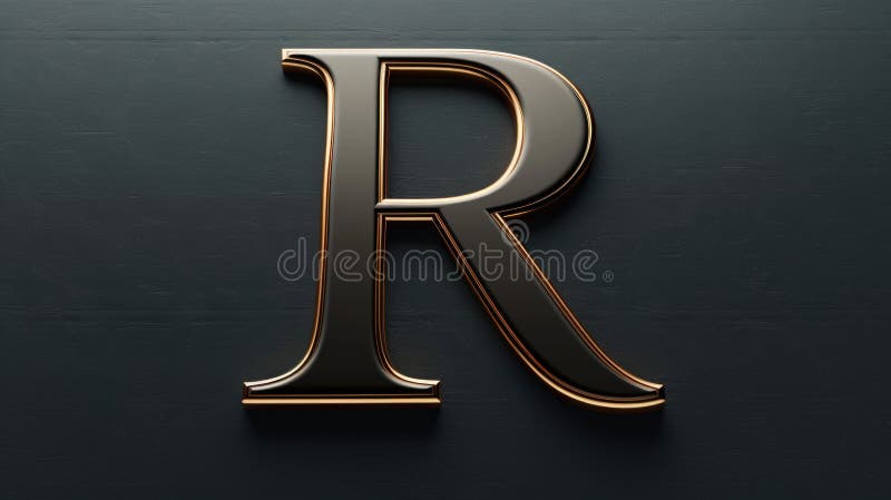 A Stylized Gold Letter R on a Black Background Stock Photo - Image of ...