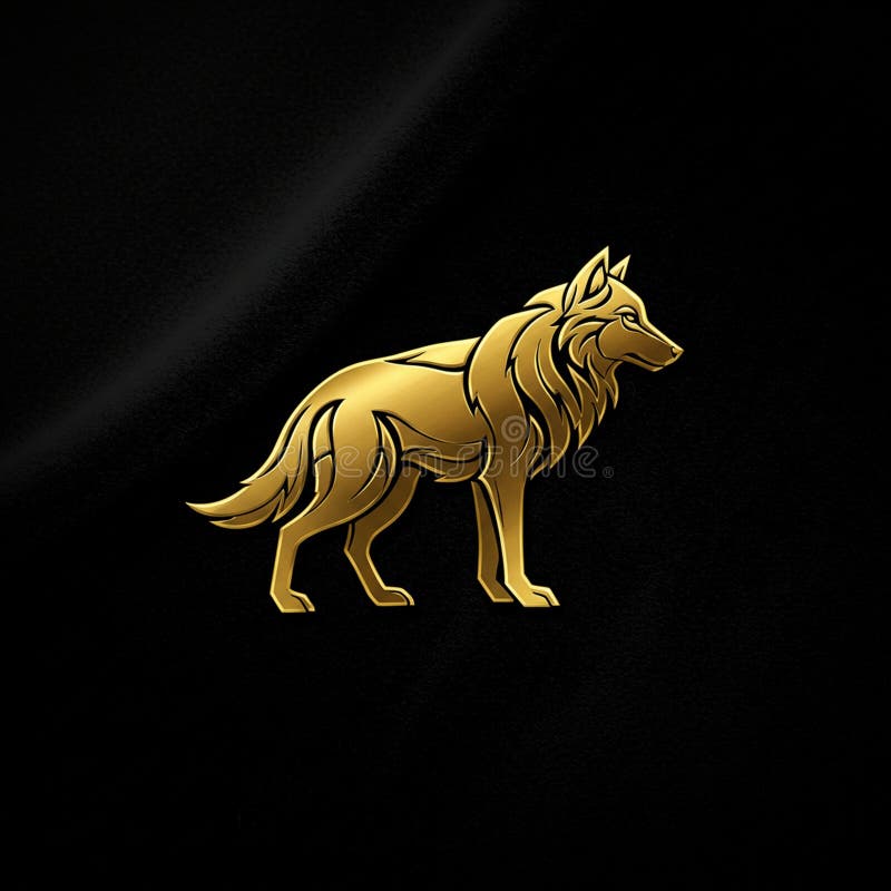 A Stylized Gold Wolf Emblem on a Black Background Stock Illustration ...