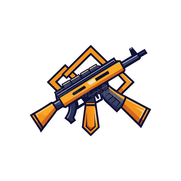 Stylized Golden Automatic Assault Rifle with Angular Background Shape ...