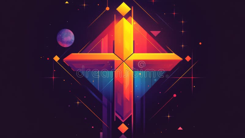A Stylized Golden Cross is Prominently Displayed Against a Vibrant ...