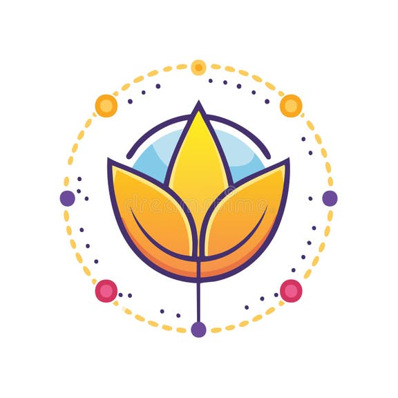 Stylized Golden Flower with Celestial Orbit and Abstract Dots Stock ...