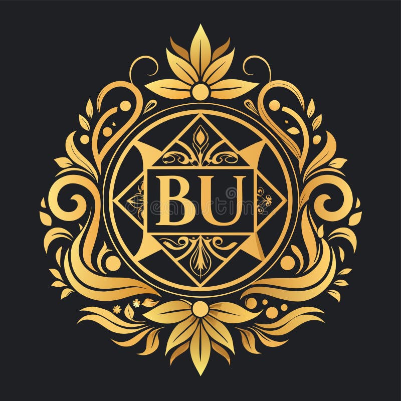 A Stylized, Golden Logo Featuring the Letters BU within an Ornate ...