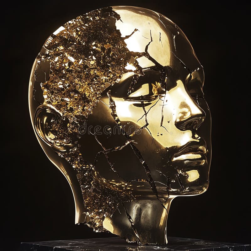 A Stylized Golden Sculpture of a Head with Smooth, Polished Surfaces ...