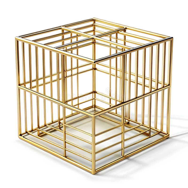 Golden Wireframe Cube 3D Luxury Design Stock Illustration ...
