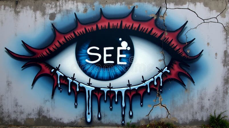 Stylized Graffiti Mural Featuring an Open Eye with the Word SEE in the ...