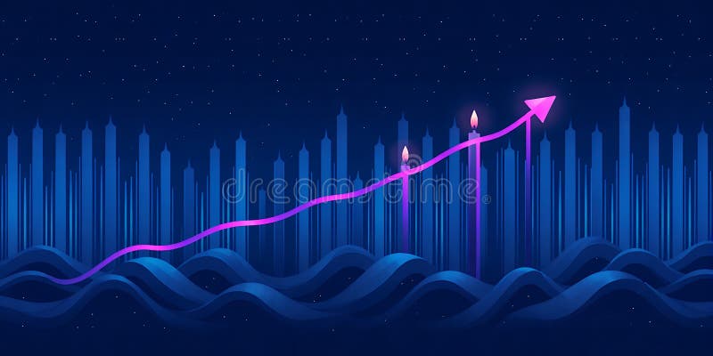 Stylized Graph with Upward Arrow on Blue Background with Building ...