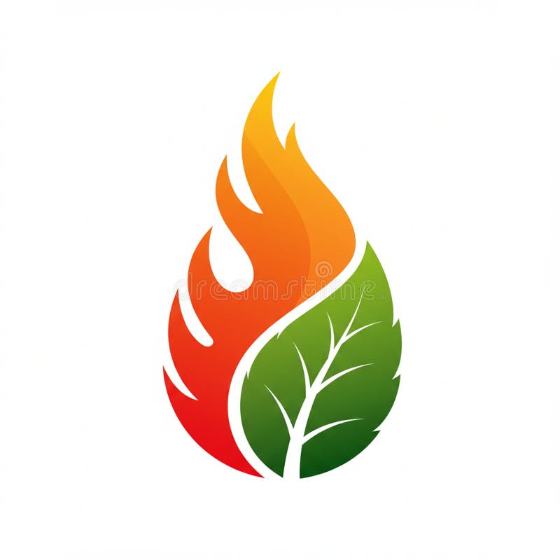 Stylized Graphic Combining a Flame and a Leaf. the Left Side Depicts a ...