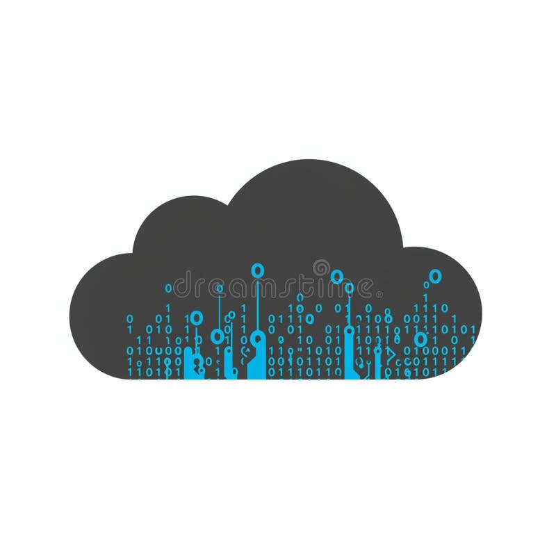 A Stylized Graphic of a Dark Gray Cloud Contains Blue Binary Code (0s and 1s) Stock Illustration ...