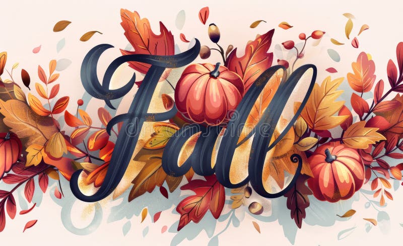 A Stylized Graphic Design Featuring the Word Fall with Surrounding ...