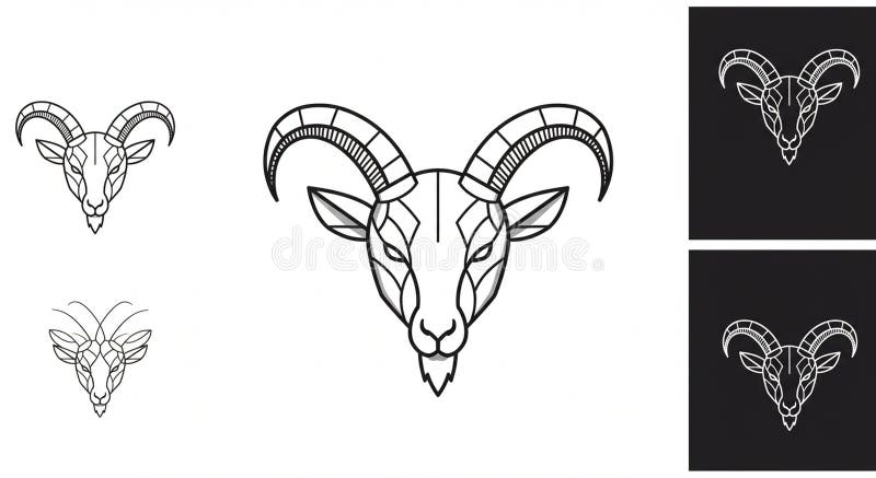 Stylized Graphic Design of a Goat Head Centered Around Geometric Lines ...
