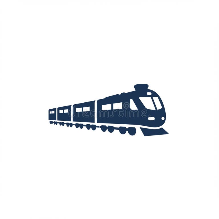 Stylized Graphic of a Modern Train Depicted in Solid Dark Blue Against ...