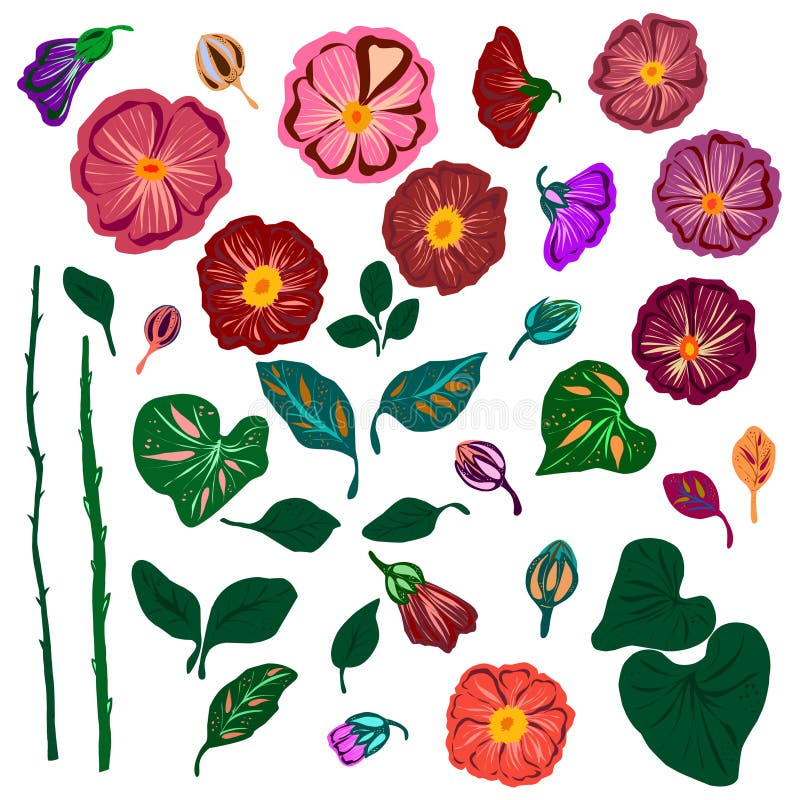 Stylized Graphic Vector Flowers Set. Stock Vector - Illustration of ...