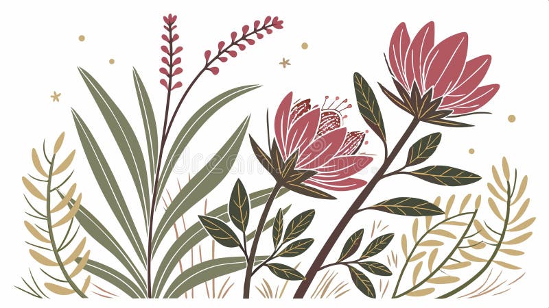Stylized Grasses Flowers Abstract Natural Element Design Vector Design ...