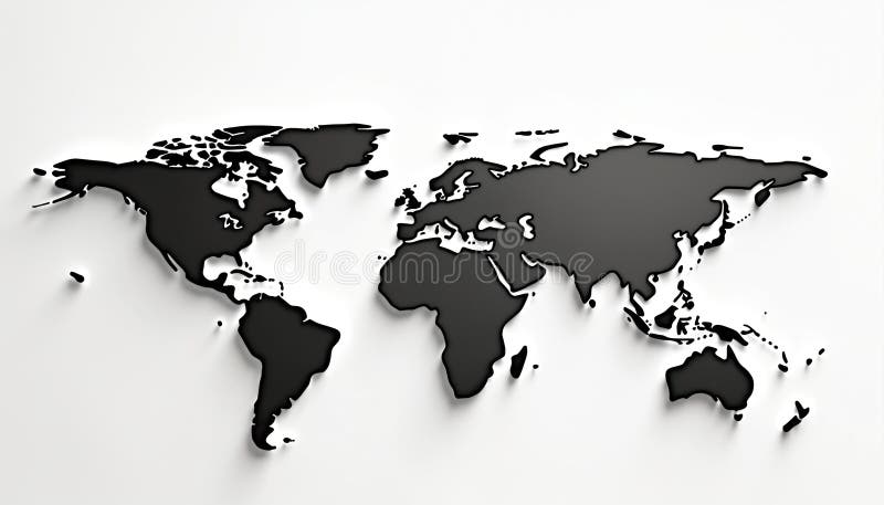 Stylized Gray World Map Featuring Continents in Modern Design with 3D ...