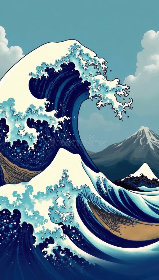 Stylized Great Wave, Traditional Japanese Aesthetic, Color, Dynamic ...