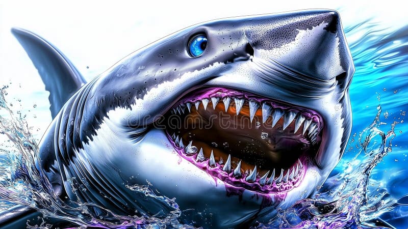 Stylized Great White Sharks with Vibrant Details Stock Illustration ...