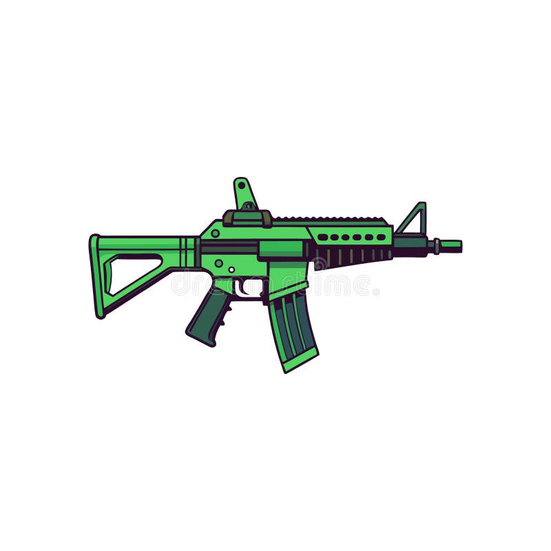 Stylized Green Assault Rifle Illustration on White Background Stock ...