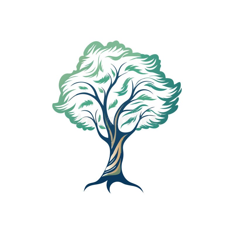 Stylized Green and Blue Tree Illustration Isolated on White Background ...