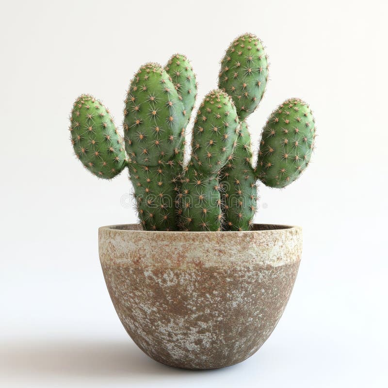 A Stylized Green Cactus in a Terracotta Pot, Rendered in 3D and ...