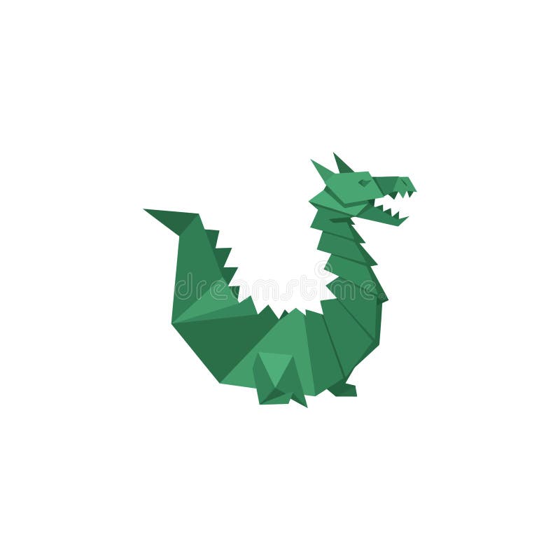 Green Low Poly Dragon with Sharp Teeth and Spiked Back in Flat ...