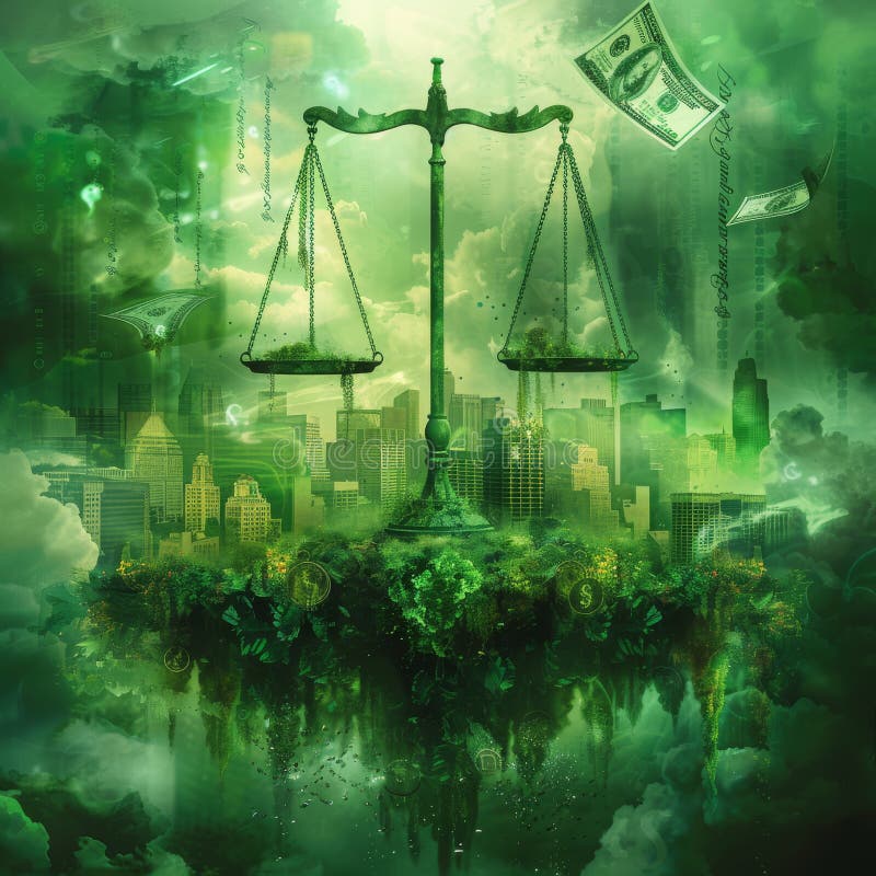 Stylized Green Financial Environment with Classical Pillars Stock Image ...