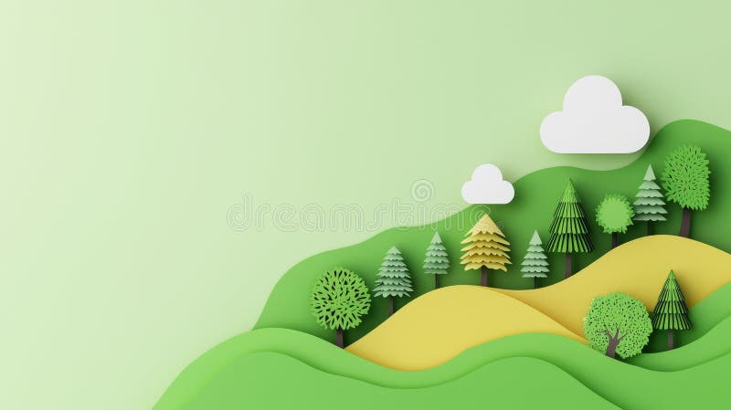 A Stylized Green Landscape Featuring Tree Elements Forms an Ecological ...