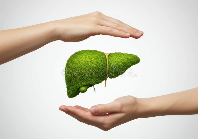 A Stylized Green Liver Made of Foliage Protected between Two Human ...
