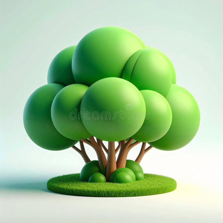 Stylized Green Spherical Tree 3D Render Stock Illustration ...