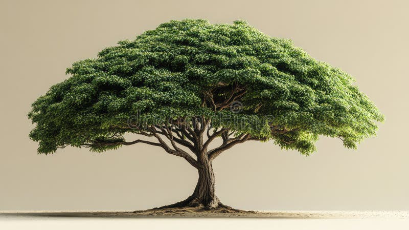 Stylized Green Tree with Dense Canopy and Robust Trunk on Neutral ...