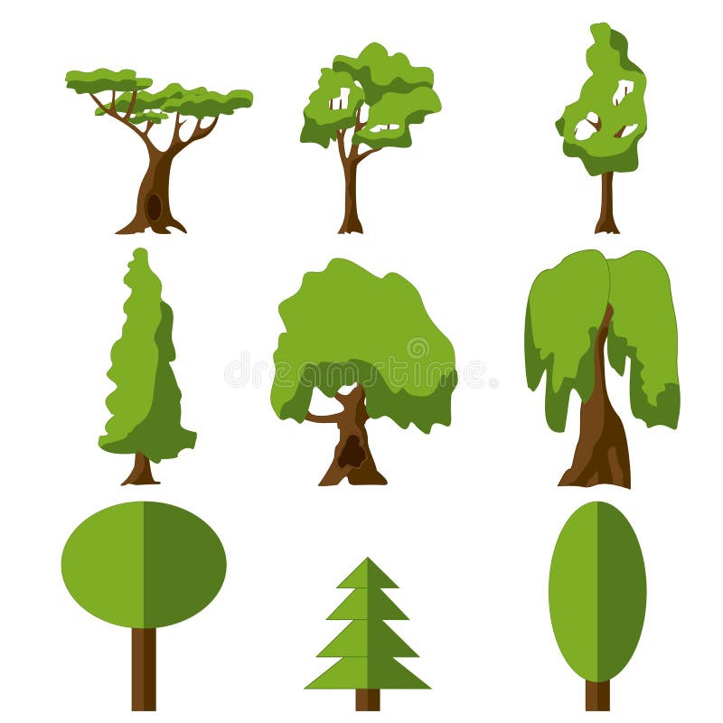 Stylized Green Tree in Cartoon Style. Vector Isolated on White ...