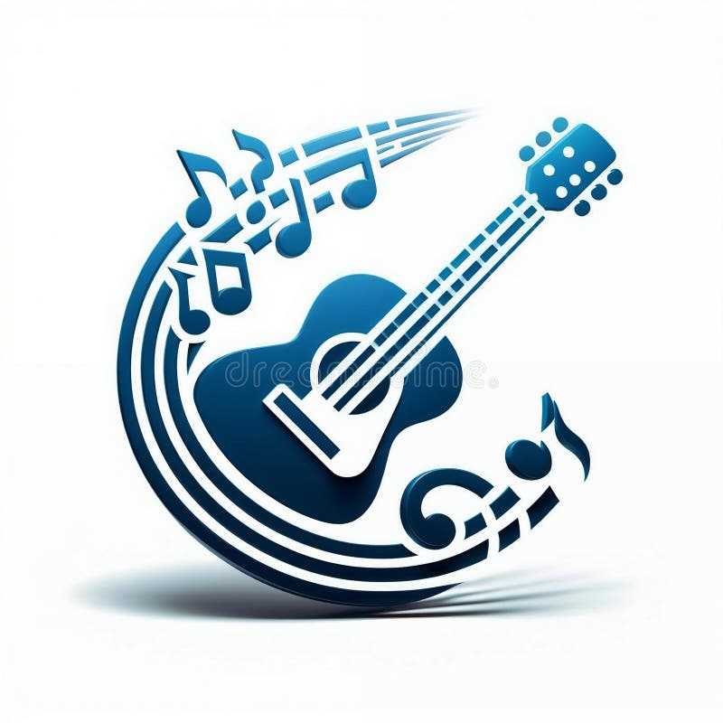 Stylized Guitar Design with Musical Notes in Blue Gradient Stock ...