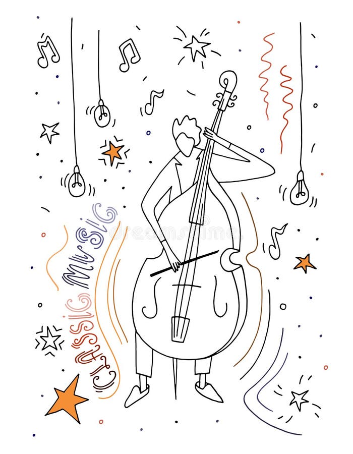 Stylized Guy Playing the Cello. Doodle Style Sketch. Vector ...