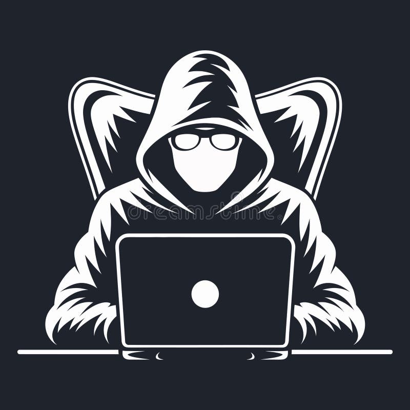 Stylized Hacker Silhouette with a Laptop, Illustrating Digital Security ...