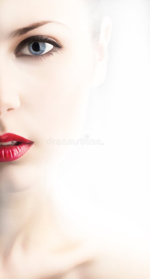 Stylized Half Face of Beautiful Young Woman Stock Image - Image of ...