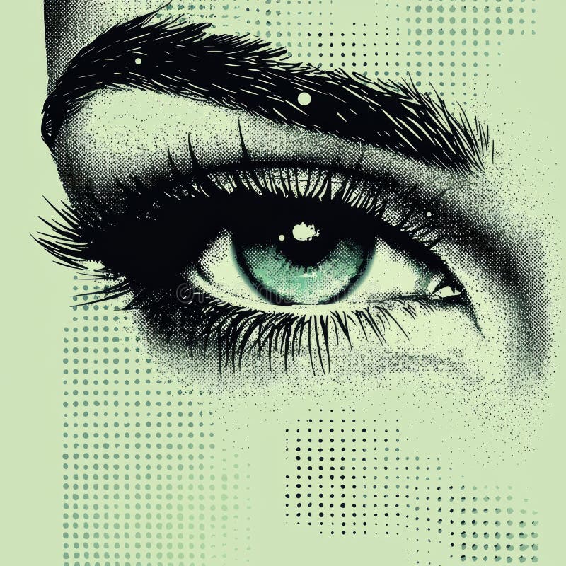 Stylized Halftone Vector Illustration of a Human Eye with Unique Design ...