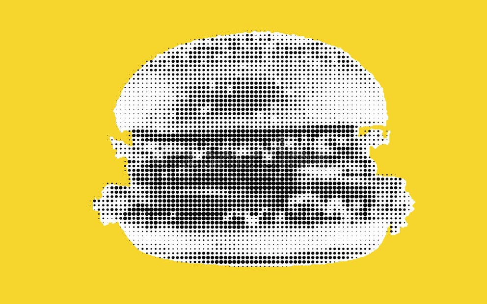 Stylized Hamburger Illustration on Yellow Background Stock Illustration ...