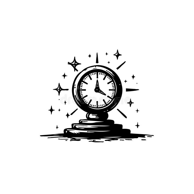 Stylized Hand-Drawn Clock Tower Surrounded by Sparkling Starry ...