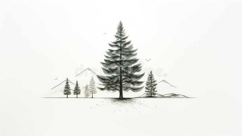 Stylized Hand Drawn Pine Tree Stock Illustration - Illustration of ...