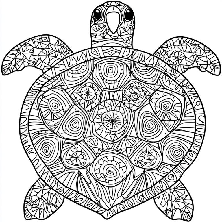 Stylized Hand-drawn Turtle with Patterned Shell for Tattoos or Wall Art ...