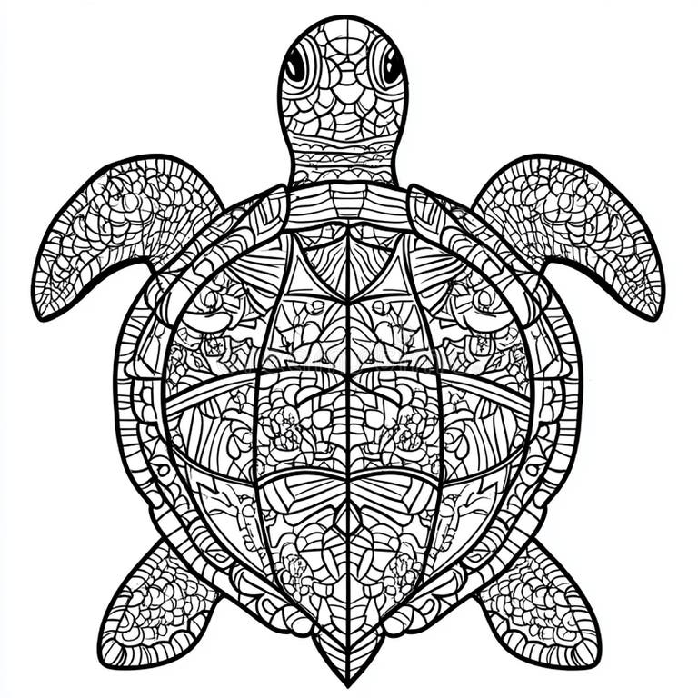 Stylized Hand-drawn Turtle with Patterned Shell for Tattoos or Wall Art ...