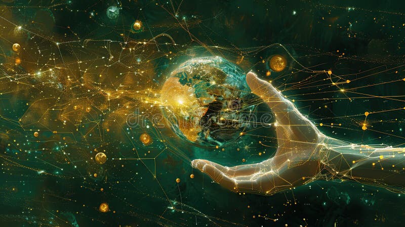 Hand Holding Earth in a Network of Connections Stock Illustration ...